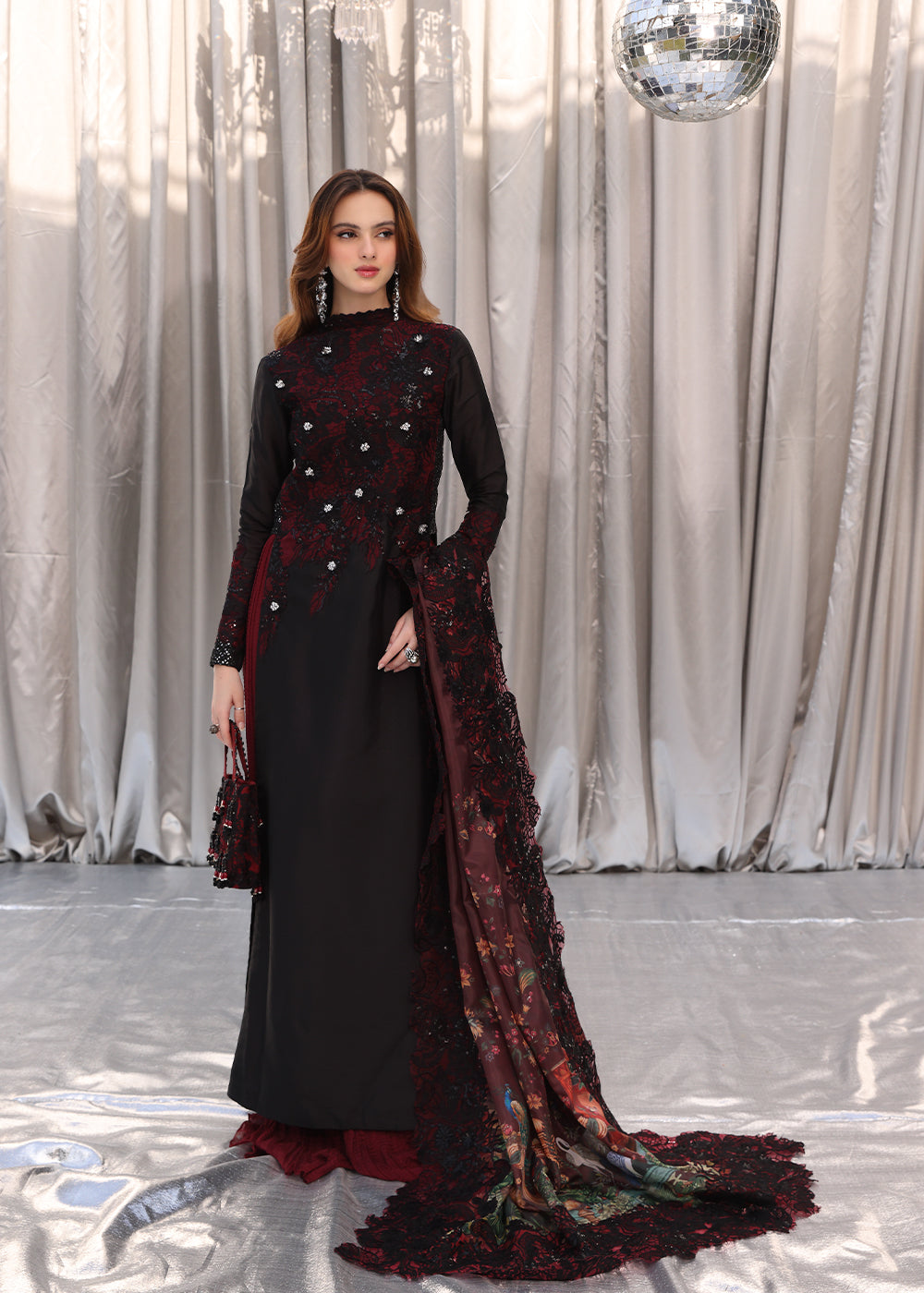 Musferah Saad | Moonlit Glam | Crimson Noir – Hoorain Designer Wear