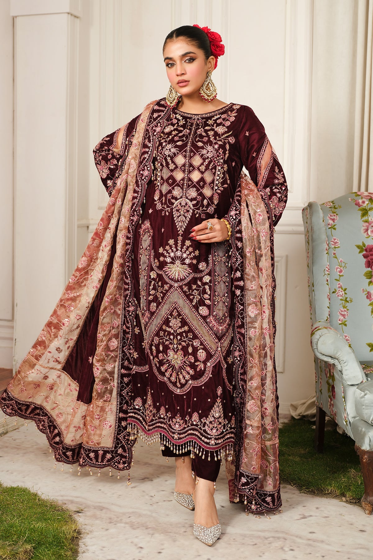 Raeesa Premium | Sheen Luxury Velvet | Poosh – Hoorain Designer Wear