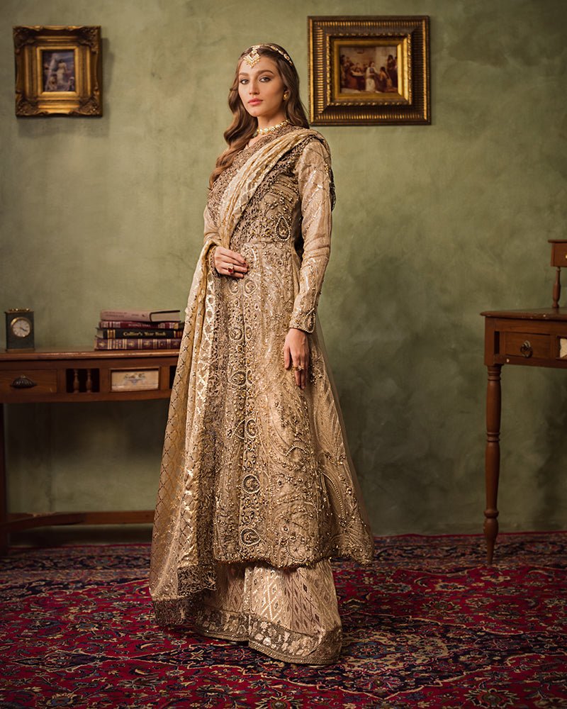 Ain | Aroosh Luxury Formals 24 | AR-77 SAIBA (Gold) – Hoorain Designer Wear