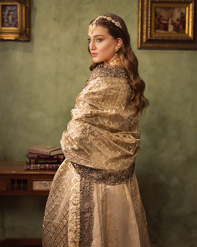 Ain | Aroosh Luxury Formals 24 | AR-77 SAIBA (Gold) – Hoorain Designer Wear