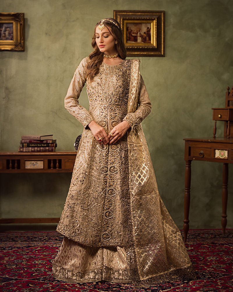 Ain | Aroosh Luxury Formals 24 | AR-77 SAIBA (Gold) – Hoorain Designer Wear